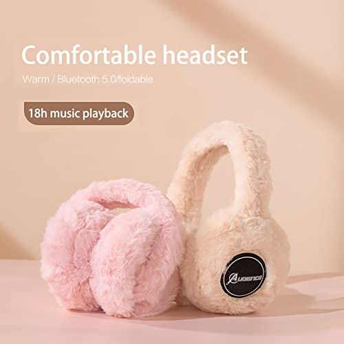 Niaviben Headphones Plush Bluetooth Earphones Over-Ear Foldable Winter Plus Velvet Warm Wireless Music Bluetooth Headset with Microphone Blue