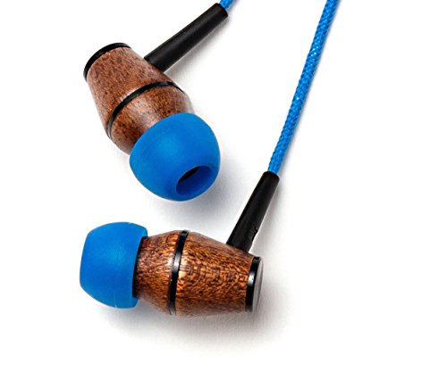 Symphonized XTC Premium Genuine Wood in-Ear Noise-isolating Headphones with Microphone (Blue Nylon Cord)