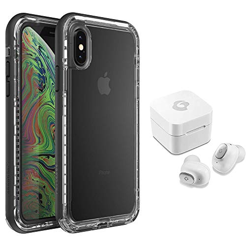 LifeProof Next Series Case for iPhone Xs & iPhone X + GLIDIC Wireless Bluetooth Earbuds Sweatproof Pro Stereo Headphones - Non-Retail - Black Crystal/White