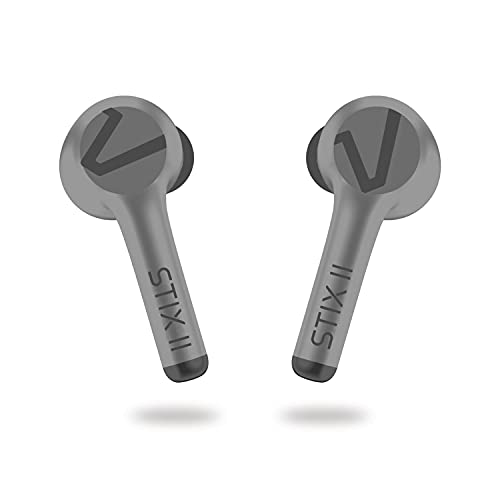 Veho STIX ll True Wireless Earphones| Bluetooth v.5.1 Headphones | Up to 5 Hour Battery Life | Charging Case Included | ENC Quad Microphone Handsfree | Designed in The UK | Grey | VEP-212-STIX2-G