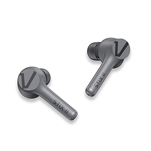 Veho STIX ll True Wireless Earphones| Bluetooth v.5.1 Headphones | Up to 5 Hour Battery Life | Charging Case Included | ENC Quad Microphone Handsfree | Designed in The UK | Grey | VEP-212-STIX2-G