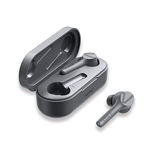 Veho STIX ll True Wireless Earphones| Bluetooth v.5.1 Headphones | Up to 5 Hour Battery Life | Charging Case Included | ENC Quad Microphone Handsfree | Designed in The UK | Grey | VEP-212-STIX2-G