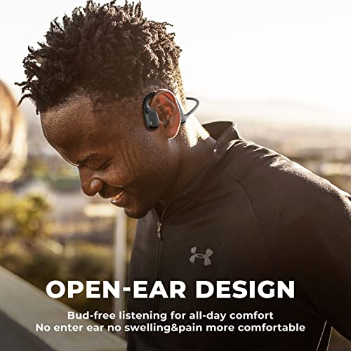 Relxhome Open Ear Headphones Bluetooth 5.2, Air Conduction Headphones, Wireless Headphones with Microphone, Sweat Resistant Sports Headphones, Air Conduction Headphones for Cycling Running Black