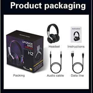 VR robot Noise Cancelling Over Ear Deep Bass Wireless Headphones Bluetooth 5.1 Stereo Foldable Headset Multicolor LED Light Built-in Mic Earphone for Phone Black