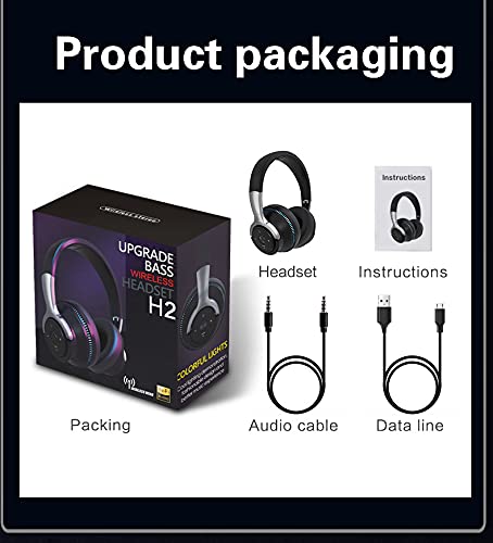 VR robot Noise Cancelling Over Ear Deep Bass Wireless Headphones Bluetooth 5.1 Stereo Foldable Headset Multicolor LED Light Built-in Mic Earphone for Phone Black