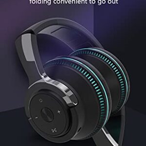 VR robot Noise Cancelling Over Ear Deep Bass Wireless Headphones Bluetooth 5.1 Stereo Foldable Headset Multicolor LED Light Built-in Mic Earphone for Phone Black