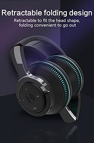 VR robot Noise Cancelling Over Ear Deep Bass Wireless Headphones Bluetooth 5.1 Stereo Foldable Headset Multicolor LED Light Built-in Mic Earphone for Phone Black