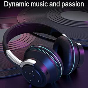 VR robot Noise Cancelling Over Ear Deep Bass Wireless Headphones Bluetooth 5.1 Stereo Foldable Headset Multicolor LED Light Built-in Mic Earphone for Phone Black