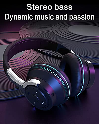 VR robot Noise Cancelling Over Ear Deep Bass Wireless Headphones Bluetooth 5.1 Stereo Foldable Headset Multicolor LED Light Built-in Mic Earphone for Phone Black