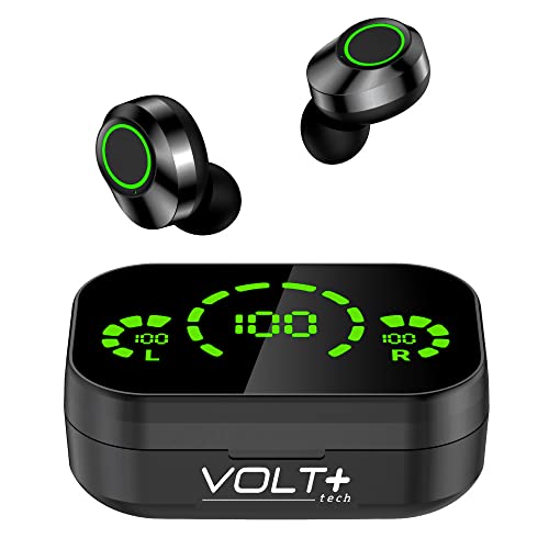 Volt Plus TECH Wireless V5.3 LED Pro Earbuds Compatible with Your Samsung Galaxy A10s IPX3 Bluetooth Water & Sweatproof/Noise Reduction & Quad Mic(Black)