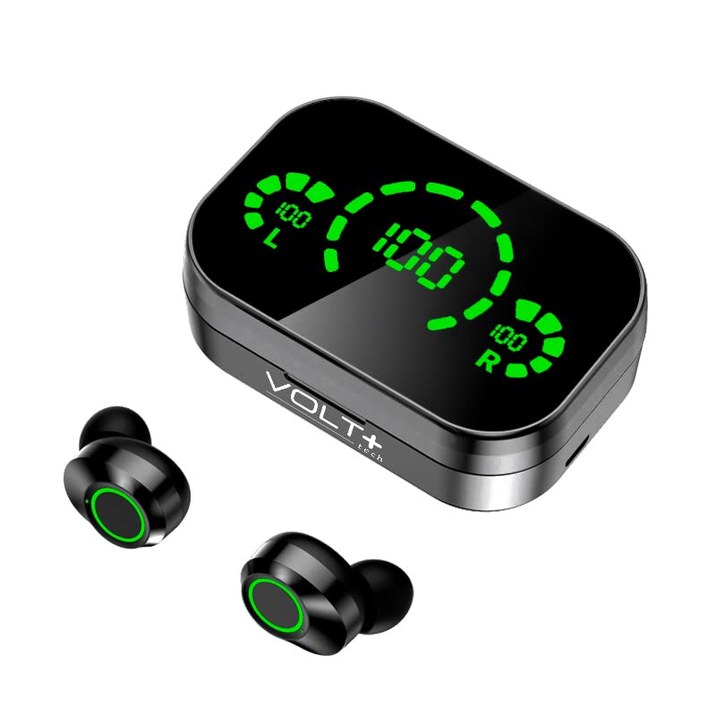 Volt Plus TECH Wireless V5.3 LED Pro Earbuds Compatible with Your Samsung Galaxy A10s IPX3 Bluetooth Water & Sweatproof/Noise Reduction & Quad Mic(Black)