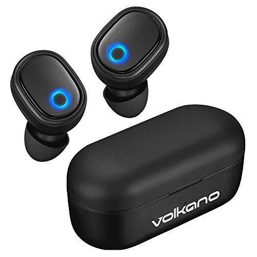 Volkano True Wireless Stereo Earbuds, Bluetooth Earphones 16 Hour Playtime w/Charging Case, Audífonos Inalámbricos Compatible with Google Assistant and Siri, Auto-Reconnect [Black] - Mobile Series