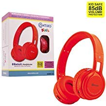 contixo kb2600 kid safe 85db foldable wireless bluetooth headphone built-in microphone, micro sd card music player, fm stereo radio (red)