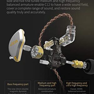 CCA C12 in-Ear Monitors, 5BA+1DD in Ear Earphone Hybrid HiFi Stereo Noise Isolating IEM Wired Earphones/Earbuds/Headphones with Detachable Cable CPin for Musician Audiophile (with Mic, C12 Gold)