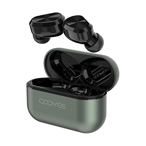 Cooyee Wireless Earbud, Bluetooth 5.2 Headphones Sport Bluetooth Earbuds in Ear Noise Cancelling Wireless Earphones with Mic Waterproof Headset for Running Gym Games Green, Black