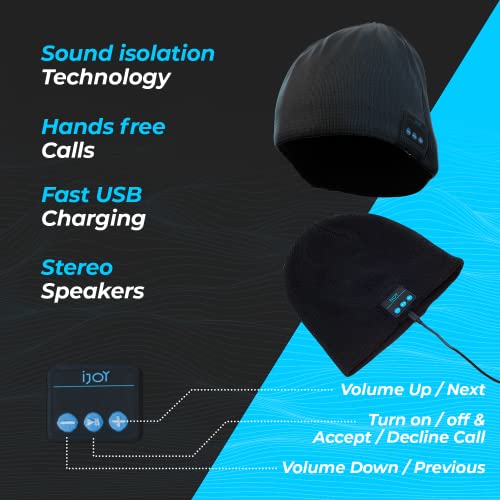 iJoy Bluetooth Beanie for Men and Woman– Warm Unisex Beanie with Bluetooth Headphones and Built in Mic- Cool Beanies and Stocking Stuffers- Bluetooth Hat for Men and Woman Black