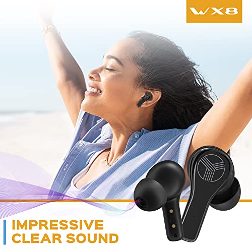 TREBLAB WX8 - True Wireless Earbuds, IPX8 Waterproof Earbuds with up 28H of Play Time, Bluetooth 5.1, Touch Control and Noise Isolation, Includes Charging Case w/Wireless Charging, USB-C Port(Renewed)