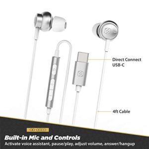 Scosche iDR500CW-XVSP2 Earbuds with Noise Isolating Ear Cushions for USB-C Devices in White/Silver