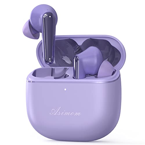 ASIMOM NC72 Active Noise Cancelling Wireless Earbuds, ANC Bluetooth Earbuds with 6-Mic Clear Call, True TWS, Multi-Mode, Deep Bass, Bluetooth 5.2, Compact Charging Case-Purple