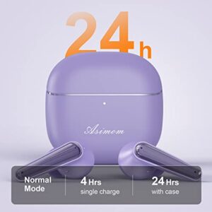 ASIMOM NC72 Active Noise Cancelling Wireless Earbuds, ANC Bluetooth Earbuds with 6-Mic Clear Call, True TWS, Multi-Mode, Deep Bass, Bluetooth 5.2, Compact Charging Case-Purple