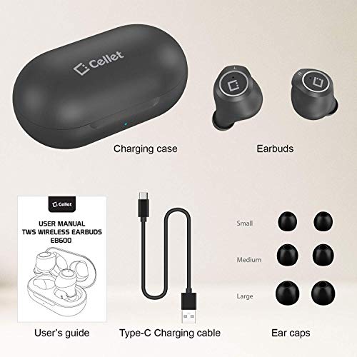 Wireless V5 Bluetooth Earbuds Compatible with Lenovo A Plus with Charging case for in Ear Headphones. (V5.0 Black)