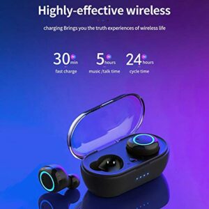 Wireless Earbuds Bluetooth，Y50 Bluetooth 5.0 Button Control Noise Cancelling Wireless Charging in-Ear Built-in Mic Headset Premium Deep Bass for Sport White Black One Size