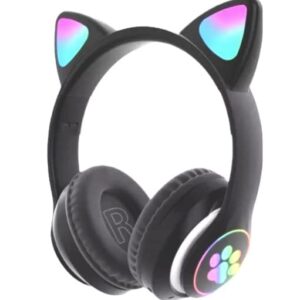 Cute Cat Headphone with Wireless BT Noise Cancelling Microphone & LED Lights- Black