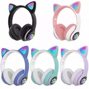 Cute Cat Headphone with Wireless BT Noise Cancelling Microphone & LED Lights- Black