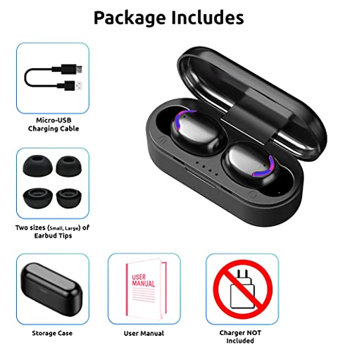 VOLT PLUS TECH Slim Travel Wireless V5.1 Earbuds Compatible with Your T-Mobile Revvl 4+ Updated Micro Thin Case with Quad Mic 8D Bass IPX7 Waterproof/Sweatproof (Black)