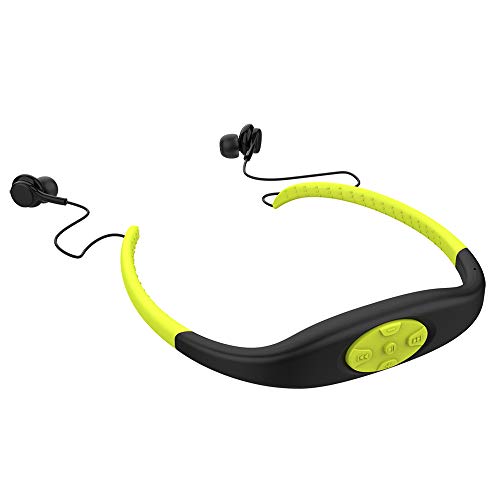 Waterproof Mp3 Headset Music Player, 8gb Memory Hi-fi Stero, FM Radio, Bluetooth Earphone for Swimming, Surfing, Running, Sports, Award-Winning Design (Yellow)