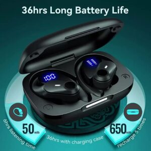 SGNICS for iPhone 12/12 Mini / 12 Pro / 12 Pro Max Wireless Earbuds Headphones with Charging Case & Dual Power Display Over-Ear Waterproof with Mic for Sport Running Workout Black