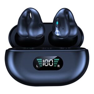 wireless earbuds with earhooks mini bone conduction headphones waterproof bluetooth open ear earbuds cycling earpiece noise canceling headset sports bluetooth 5.3 ear clip earphones headset- black