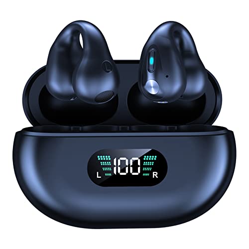 Wireless Earbuds with Earhooks Mini Bone Conduction Headphones Waterproof Bluetooth Open Ear Earbuds Cycling Earpiece Noise Canceling Headset Sports Bluetooth 5.3 Ear Clip Earphones Headset- Black