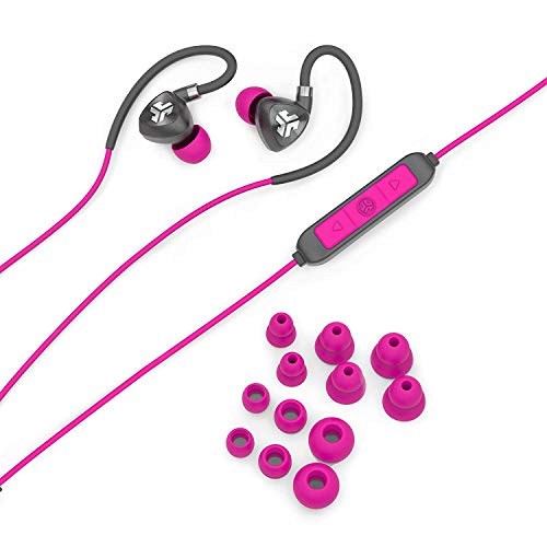 JLab Fit 2.0 Bluetooth Enabled Wireless Sports Earbuds | Bluetooth 4.1 | 10mm Titanium Drivers | 6 Hour Battery Life | IP55 Sweatproof | Flexible Memory Wire | Pink