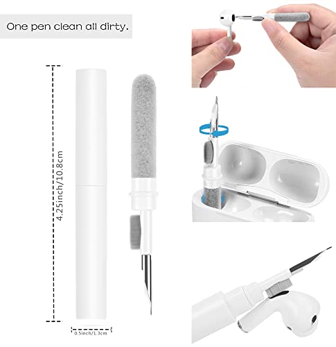 2 PCS Bluetooth Earbuds Cleaning Pen for Airpods - 3 in 1 Wireless Headphones Cleaning Kit Portable Earphone Brush Multifunctional Cleaner Kits for Earphones Charging Ports Mobile Phone, White