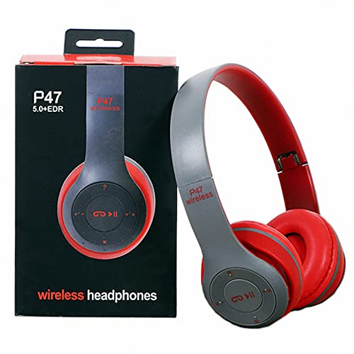 Wireless Headphones, P47 Bluetooth Foldable Over Ear Headset with Microphone Wired and Wireless Multi Functions Control Buttons Working Time 5-8 Hours (Red)