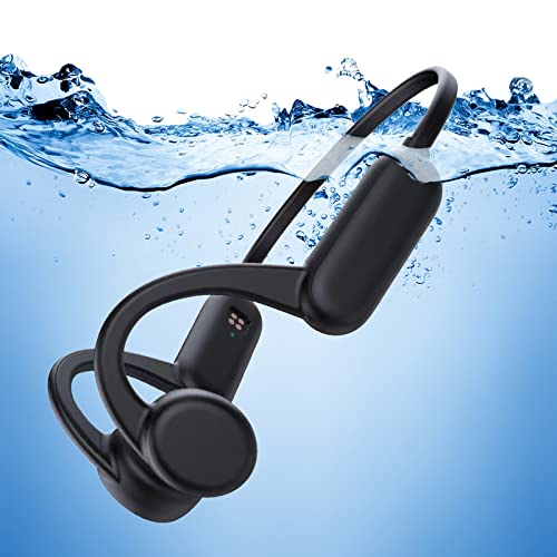 Waterproof Bone Conduction Headphones, Open Ear Swimming Headphone with Built-in 8G Memory(Donot USE Bluetooth Connection for Swimming), Bluetooth Headphones for Running Cycling Surfing(Black)