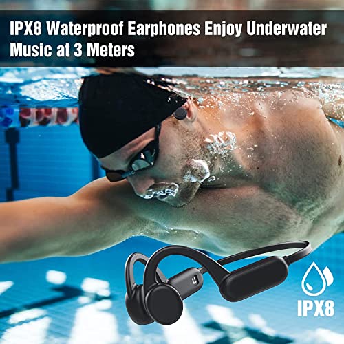 Waterproof Bone Conduction Headphones, Open Ear Swimming Headphone with Built-in 8G Memory(Donot USE Bluetooth Connection for Swimming), Bluetooth Headphones for Running Cycling Surfing(Black)