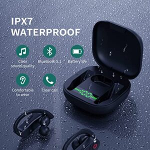 Xmenha True Wireless Earbuds with Earhooks Sport Bluetooth 5.1 Ear Buds IPX7 Waterproof Running Workout Headphones with Microphone in Ear Noise Cancelling Headset for Android iOS Sports Gym Hiking