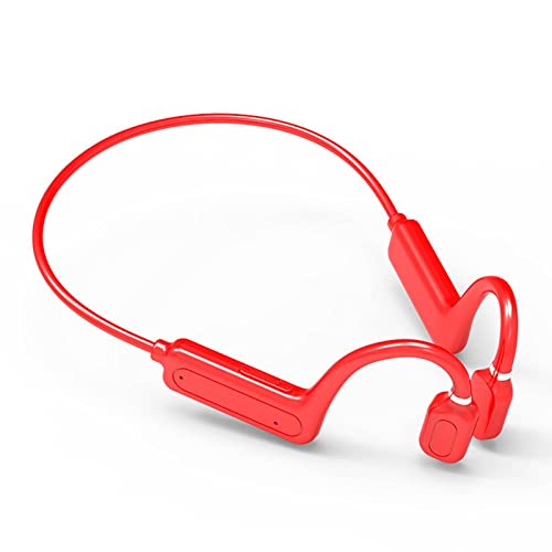 Wireless Bluetooth Bone Conduction Headphones 5.1 Ergonomic Intelligent Noise Reduction Earhook Earphone Lightweight Waterproof Sweatproof 8Hrs Playtime Bluetooth Headset for Sports (Red)