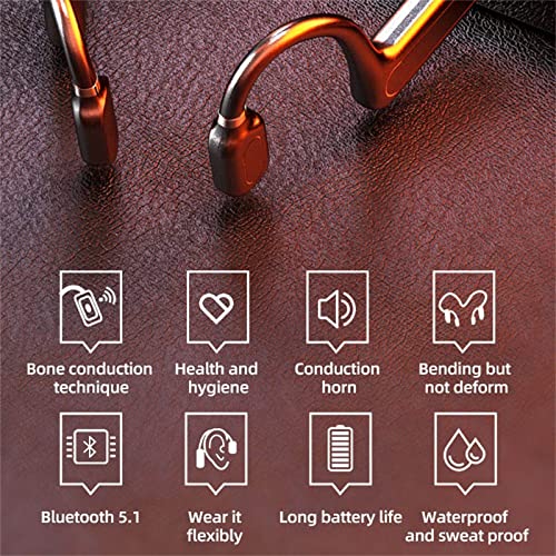 Wireless Bluetooth Bone Conduction Headphones 5.1 Ergonomic Intelligent Noise Reduction Earhook Earphone Lightweight Waterproof Sweatproof 8Hrs Playtime Bluetooth Headset for Sports (Red)