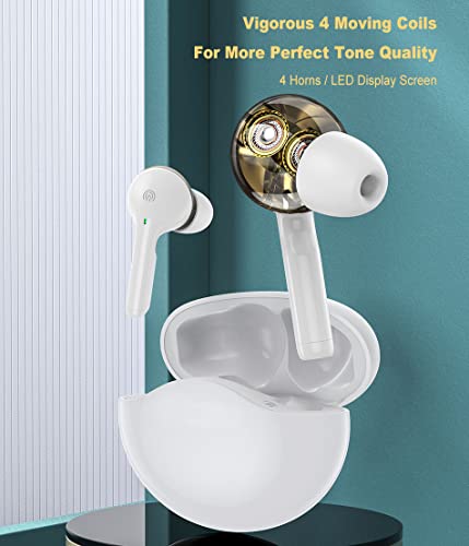 KENKUO Bluetooth Headphones Dual Dynamic Drivers Wireless Earbuds 40Hrs Playtime withTouch Control in-Ear Earphones HiFi Stereo Sound Headset with Mic for Sport, White