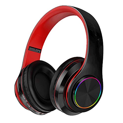 Amazing 7 LED Bluetooth Headphones with 8Hours Playtime, Wireless Headsets Over Ear, Hi-Fi Stereo, Multi-Colored Breathing Led, Built-in Mic, Snug Fit Earphones for Game Video DJ (Black Red)