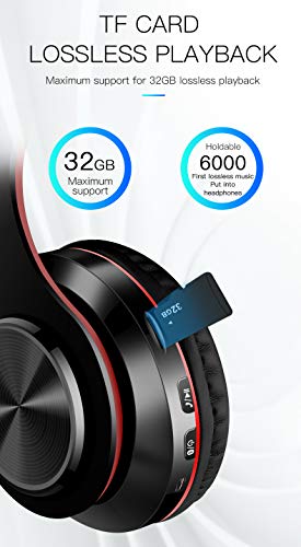 Amazing 7 LED Bluetooth Headphones with 8Hours Playtime, Wireless Headsets Over Ear, Hi-Fi Stereo, Multi-Colored Breathing Led, Built-in Mic, Snug Fit Earphones for Game Video DJ (Black Red)