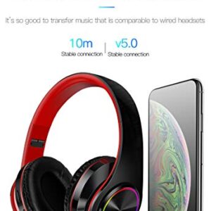 Amazing 7 LED Bluetooth Headphones with 8Hours Playtime, Wireless Headsets Over Ear, Hi-Fi Stereo, Multi-Colored Breathing Led, Built-in Mic, Snug Fit Earphones for Game Video DJ (Black Red)