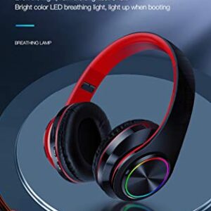 Amazing 7 LED Bluetooth Headphones with 8Hours Playtime, Wireless Headsets Over Ear, Hi-Fi Stereo, Multi-Colored Breathing Led, Built-in Mic, Snug Fit Earphones for Game Video DJ (Black Red)