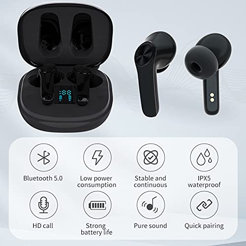 Wireless Earbuds Bluetooth 5.0 Anti-Slip - Upgrade Noise Cancelling Casual Sports Waterproof Deep Bass Auto Pairing Touch Control in-Ear Stereo Earphones for iOS & Android for Women Men (Black)