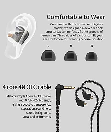 CCZ Melody in Ear Monitor, Dynamic Hybrid Dual Driver in Ear Earphones 1BA+1DD HiFi Wired Headphones Musicians IEM Upgrade Deep Bass Suitable for Bass Vocals Pop Folk ACG (No MIC, Transparent)