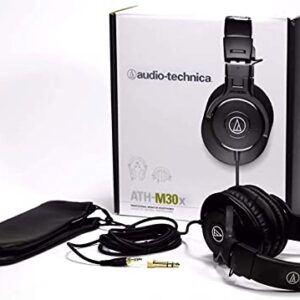 Audio-Technica ATH-M30x Professional Studio Monitor Headphones for Studio Tracking and Mixing (Black) Bundle with Blucoil 4-Channel Headphone Amplifier, and 6-FT Headphone Extension Cable (3.5mm)