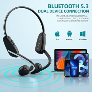 Eixpdaye Bone Conduction Headphones Bluetooth 5.3 Open Ear Headphones Waterproof 8 Hours Long Battery Life Wireless Earphones with Mic Headset for Running, Cycling, Driving, Sports, and Fitness